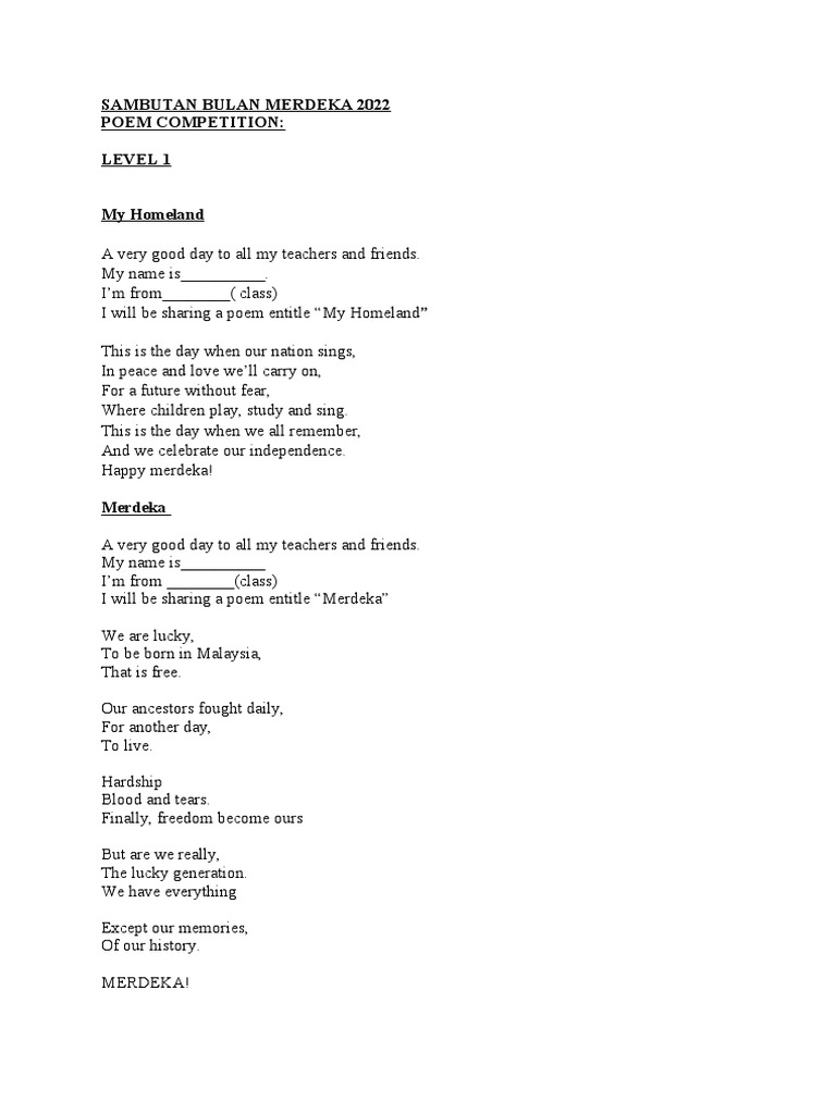 Merdeka Poems for Independence Day | PDF | Travel