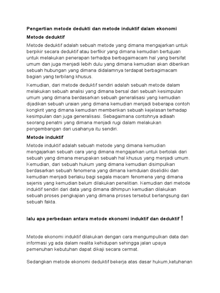 Pengertian Metode Dedukti Dan Metode Induktif Dalam Ekonomi | PDF Pengertian Metode Dedukti Dan Metode Induktif Dalam Ekonomi | PDF