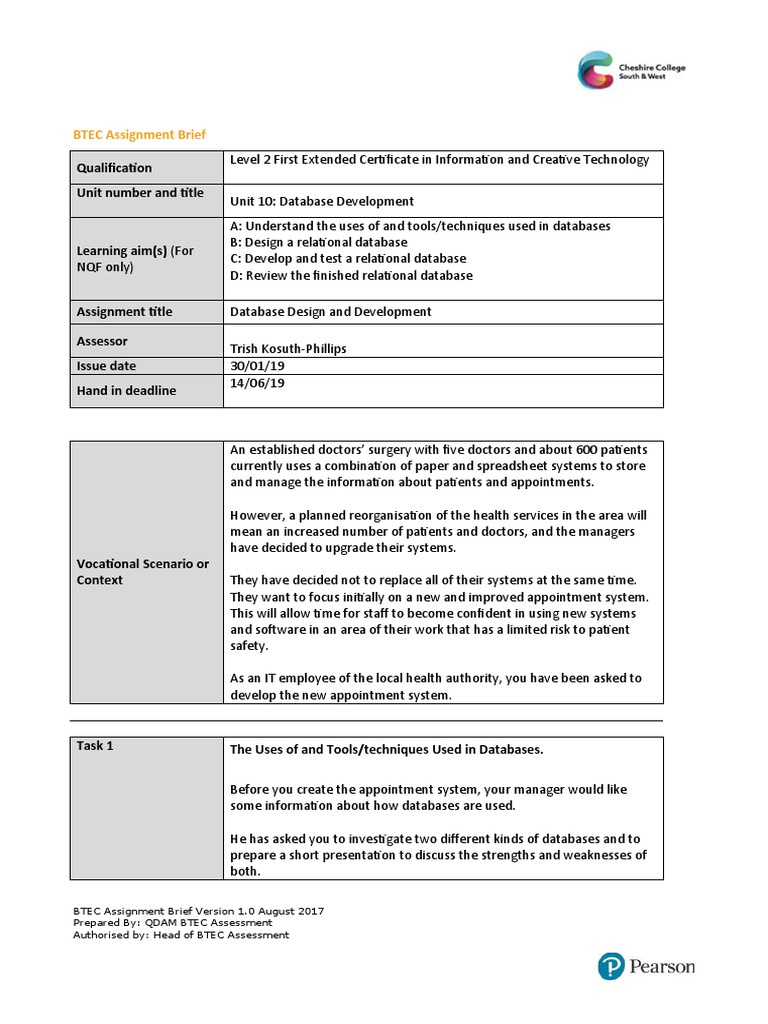Unit 10 Assignment - Brief | PDF | Databases | Relational Database