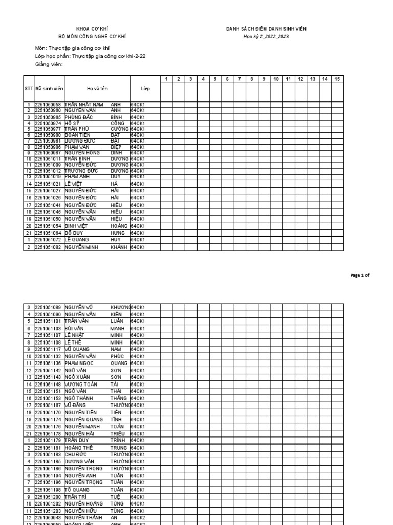 30.01.TKB+Phan Nhom Thuc Tap GCCK - HKII 2022-2023 | PDF