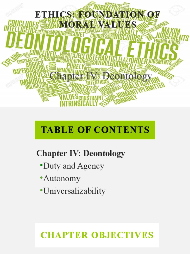 Ethics: Foundation of Moral Values: Chapter IV: Deontology | PDF | Applied Ethics | Social ...