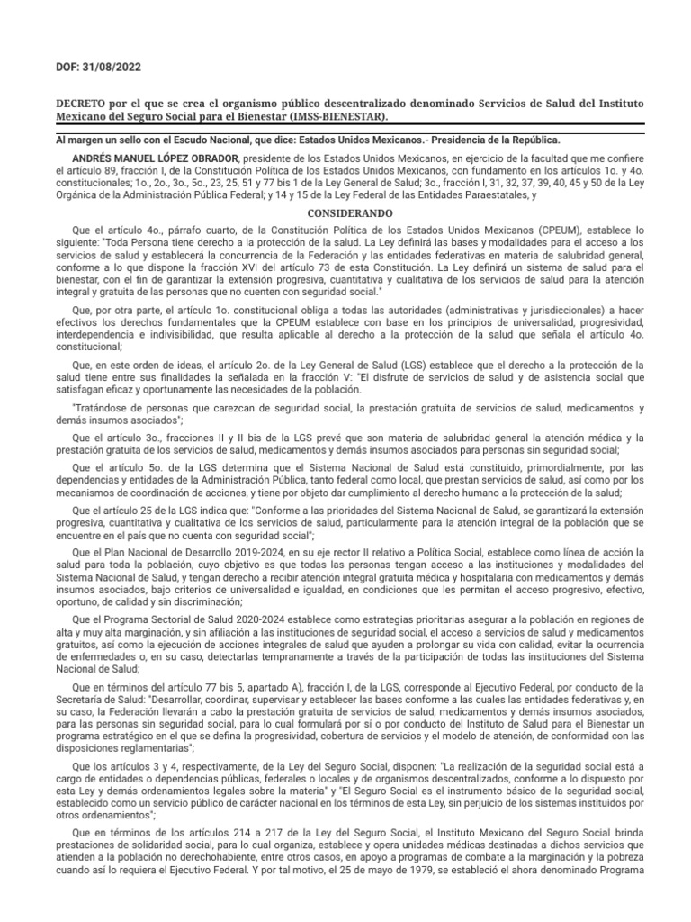 DOF - IMSS-Bienestar | PDF | México | Seguro