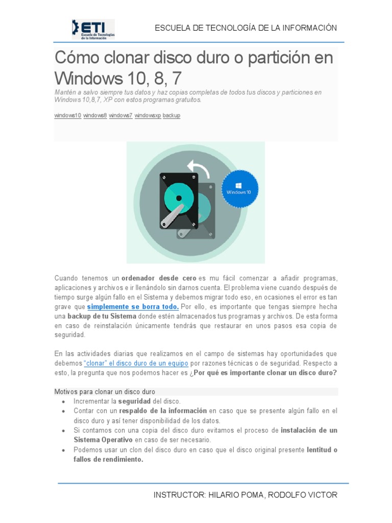 Cómo Clonar Disco Duro o Partición en Windows 10 | PDF | Apoyo ...