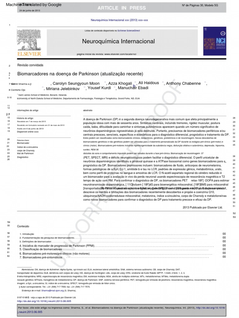 Biomarkers in Parkinson's Disease (Recent Update) PDF | PDF | Mal de Parkinson | Causas de morte