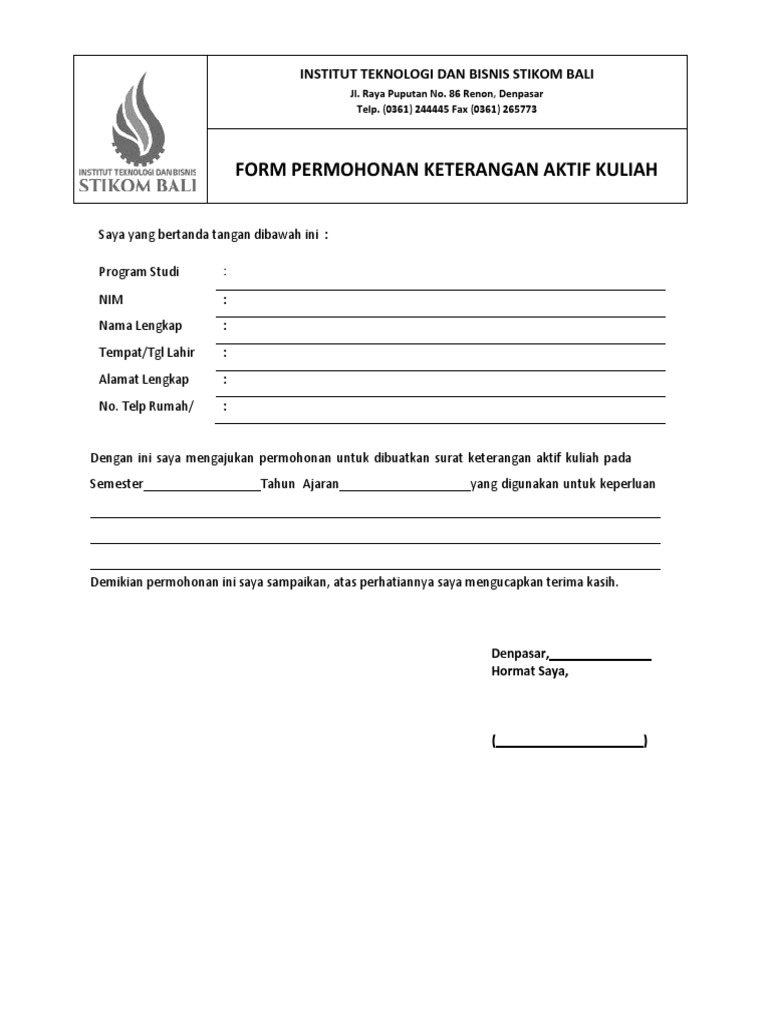 Form Permohonan Aktif Kuliah PDF | PDF
