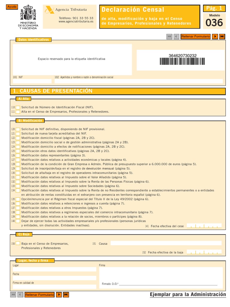 Modelo 036 PDF | PDF | Impuestos | Impuesto sobre la renta