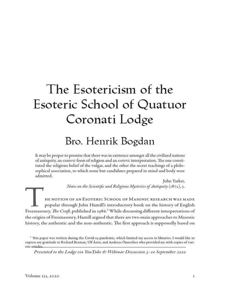 The Esotericism of The Esoteric School of Quatuor Coronati Lodge ...