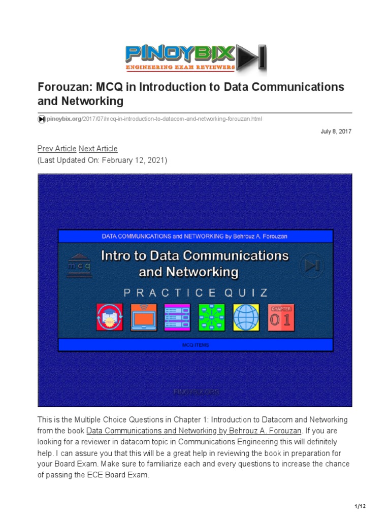 Forouzan MCQ in Introduction To Data Communications and Networking ...
