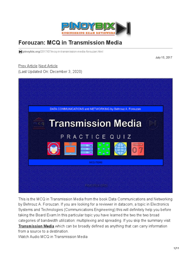 Mcq In Transmission Media A Reviewer For Data Communications And