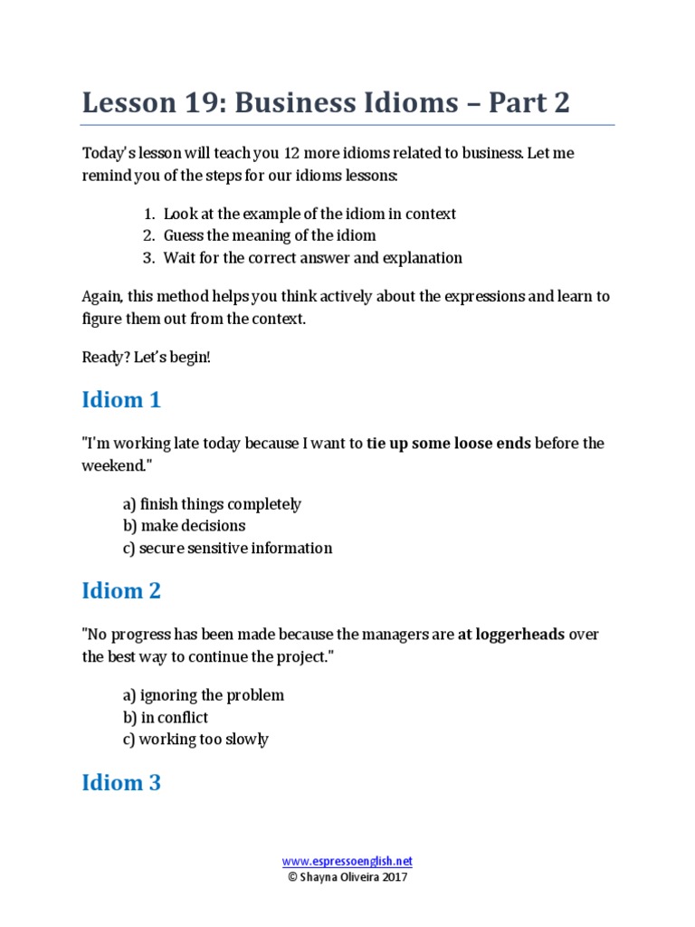 Business Idioms | PDF | Blue Collar Worker