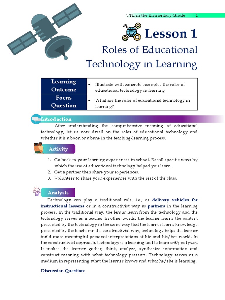TTL Lesson 1 Roles of Educational Technology in Learning | PDF | Constructivism (Philosophy Of ...