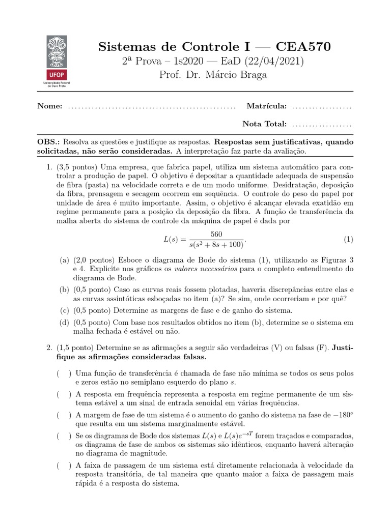 Prova 2 SCI 2020 1S EaD | PDF | Robô | Robótica