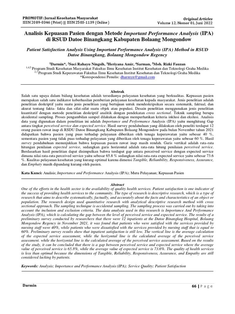 ANALISIS KEPUASAN PASIEN DI RSUD DATOE BINANGKANG MENGGUNAKAN METODE IPA | PDF