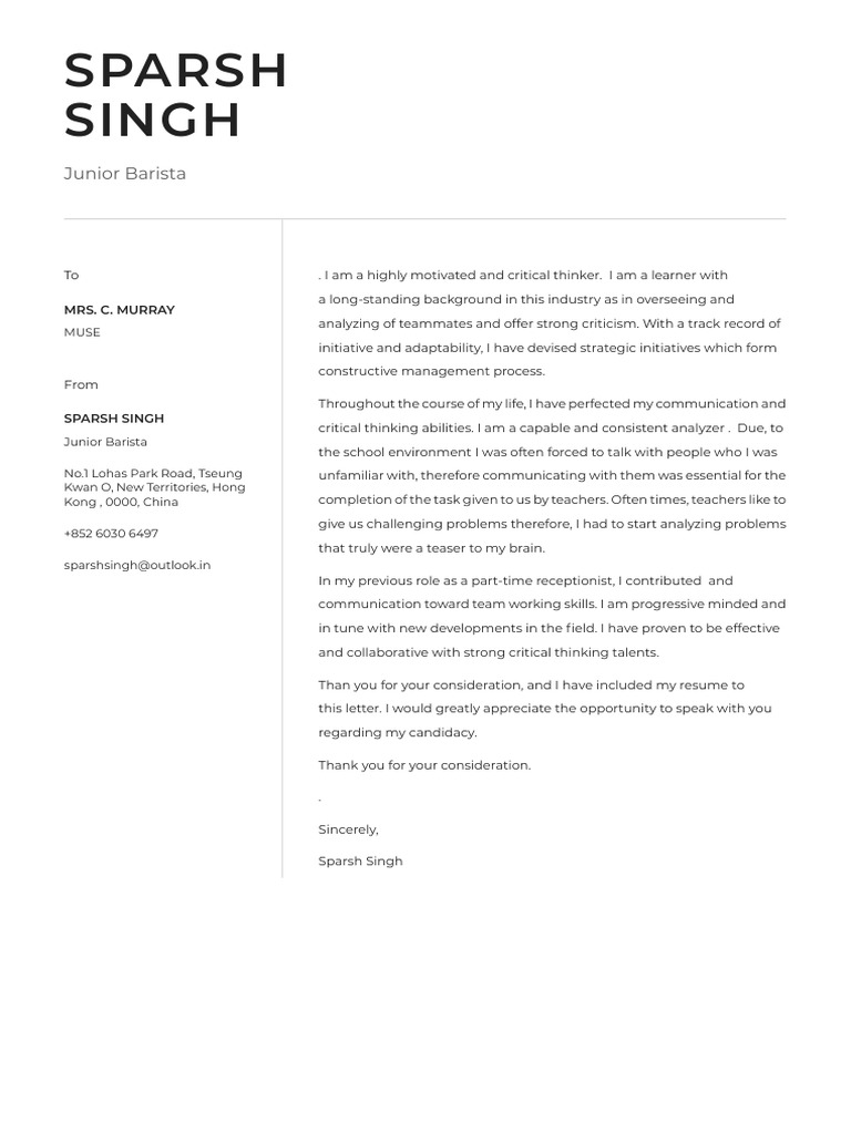 Sparsh Singh - Cover Letter | PDF