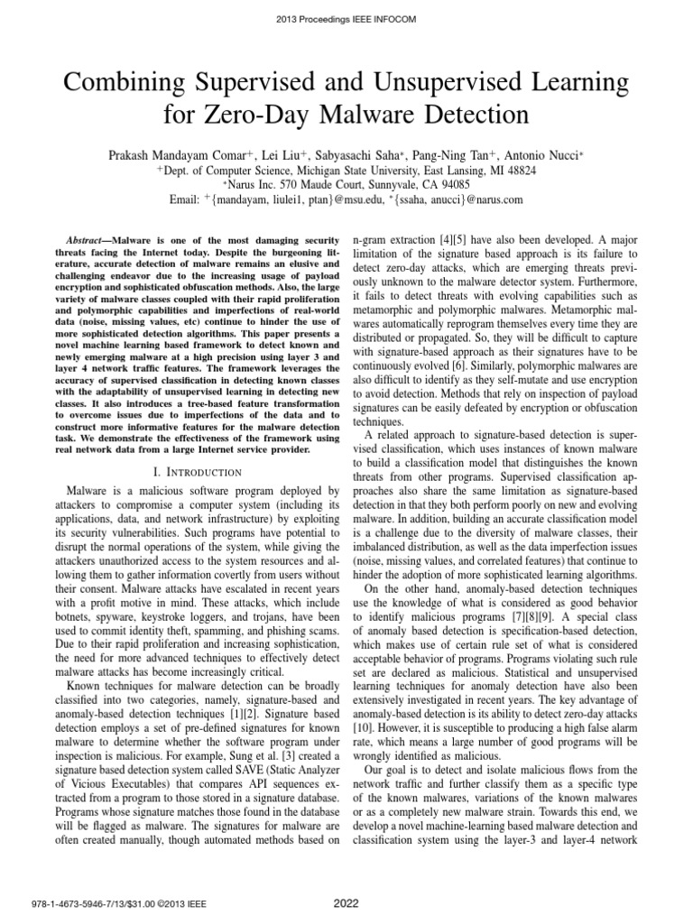 Combining Supervised and Unsupervised Learning for Zero-Day Malware Detection.pdf | PDF ...