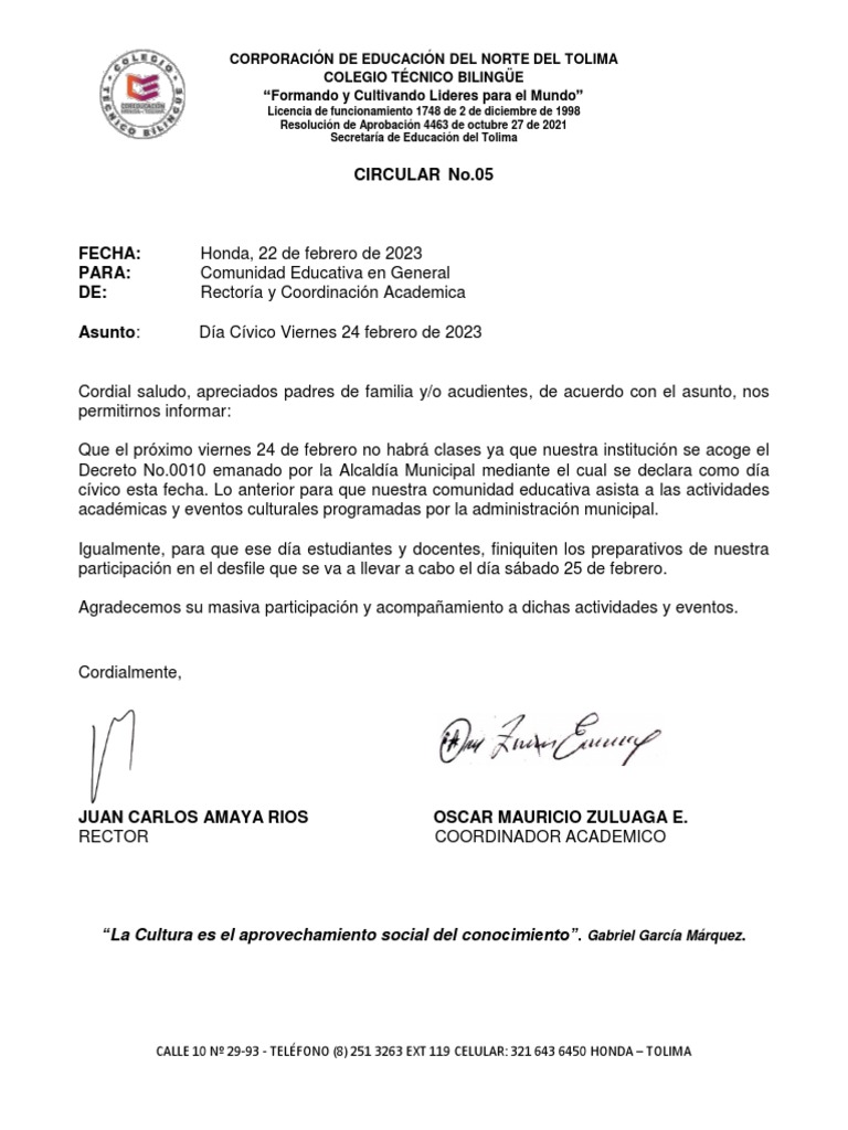 Circular No.05 Dia Civico PDF | PDF