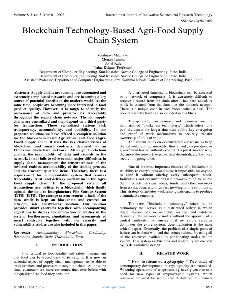 Blockchain Technology-Based Agri-Food Supply Chain System | PDF | Computing