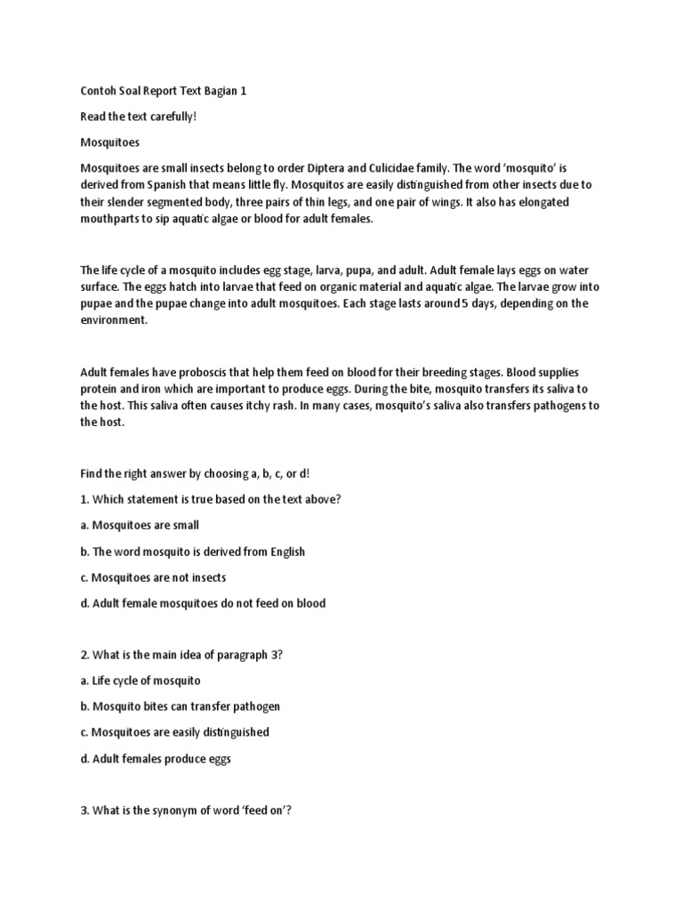 Contoh Soal Report Text Bagian 1 | PDF | Mosquito | Fly
