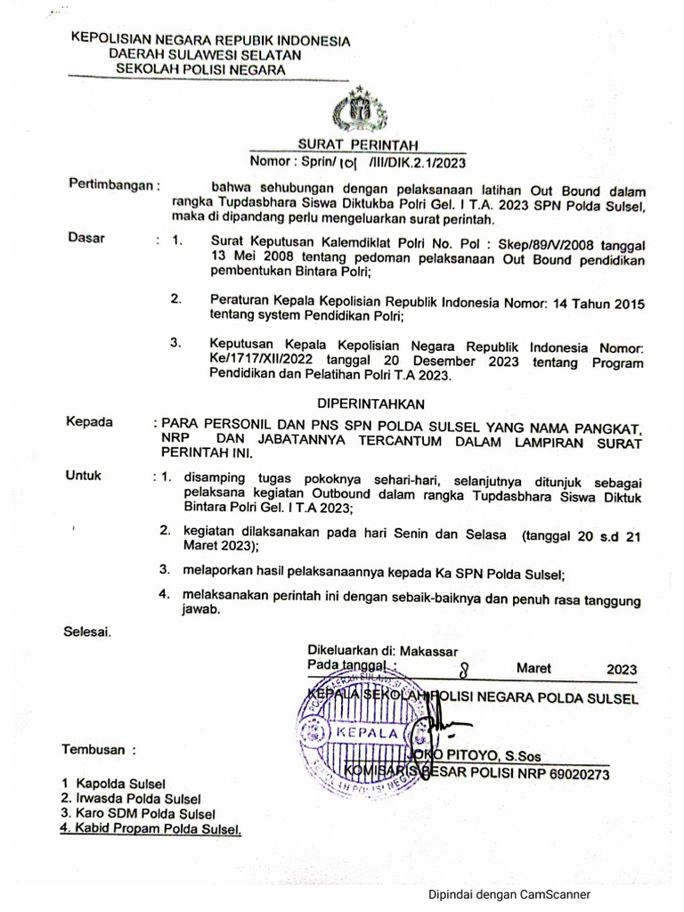 Sprin Pelaksana Out Bound 2023 PDF | PDF