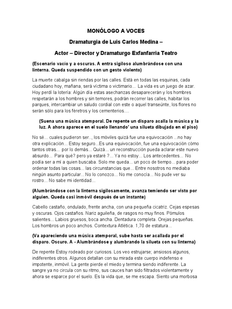 Monologo A Voces - Lectura Dramatica | PDF