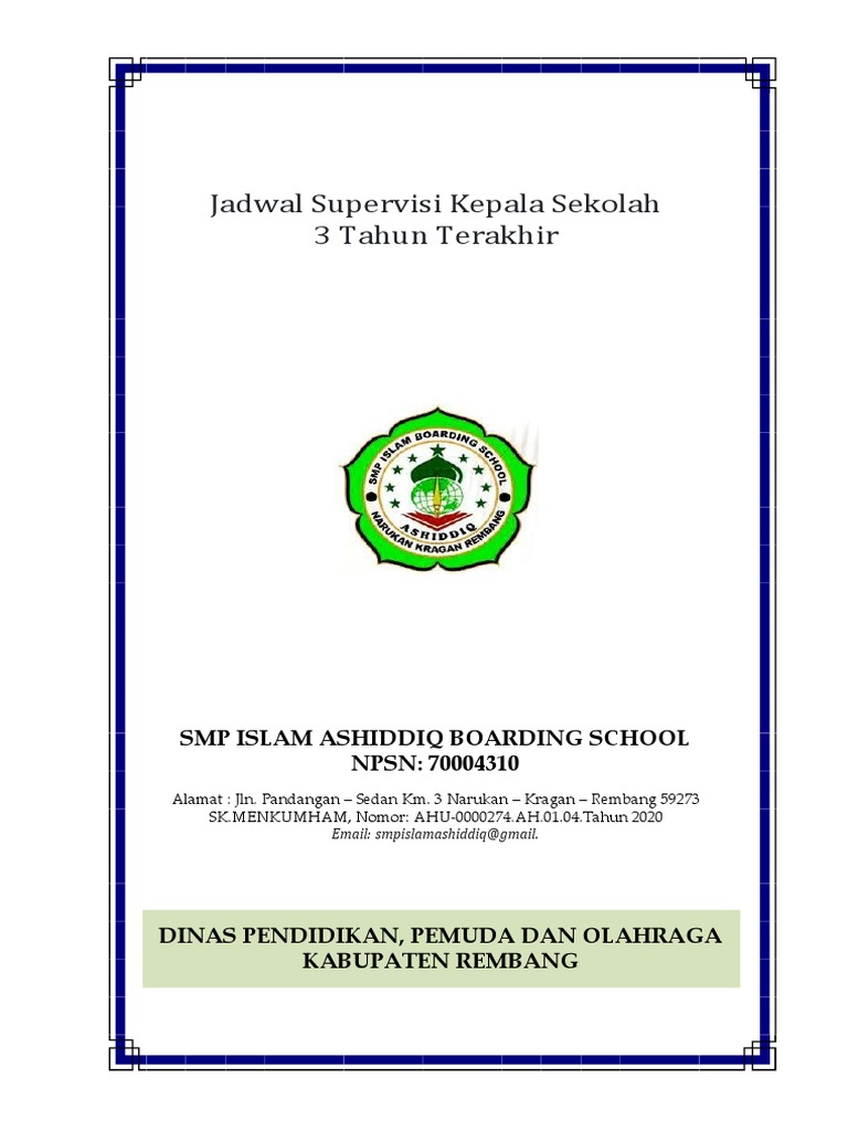 Cover Jadwal Supervisi Kepala Sekolah | PDF