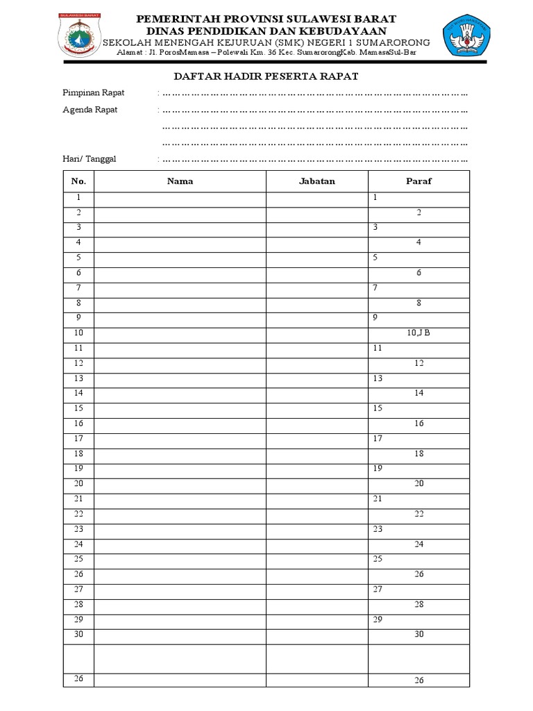 DAFTAR HADIR PESERTA RAPAT Ujian Sekolah | PDF