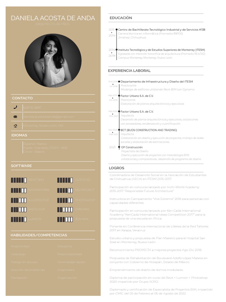 CV - Daniela Acosta 2022 | PDF | Autodesk Revit | Arquitecto