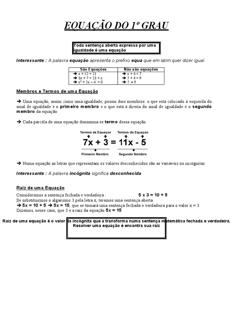 Equacao Do 1 Grau | PDF | Equações | Álgebra