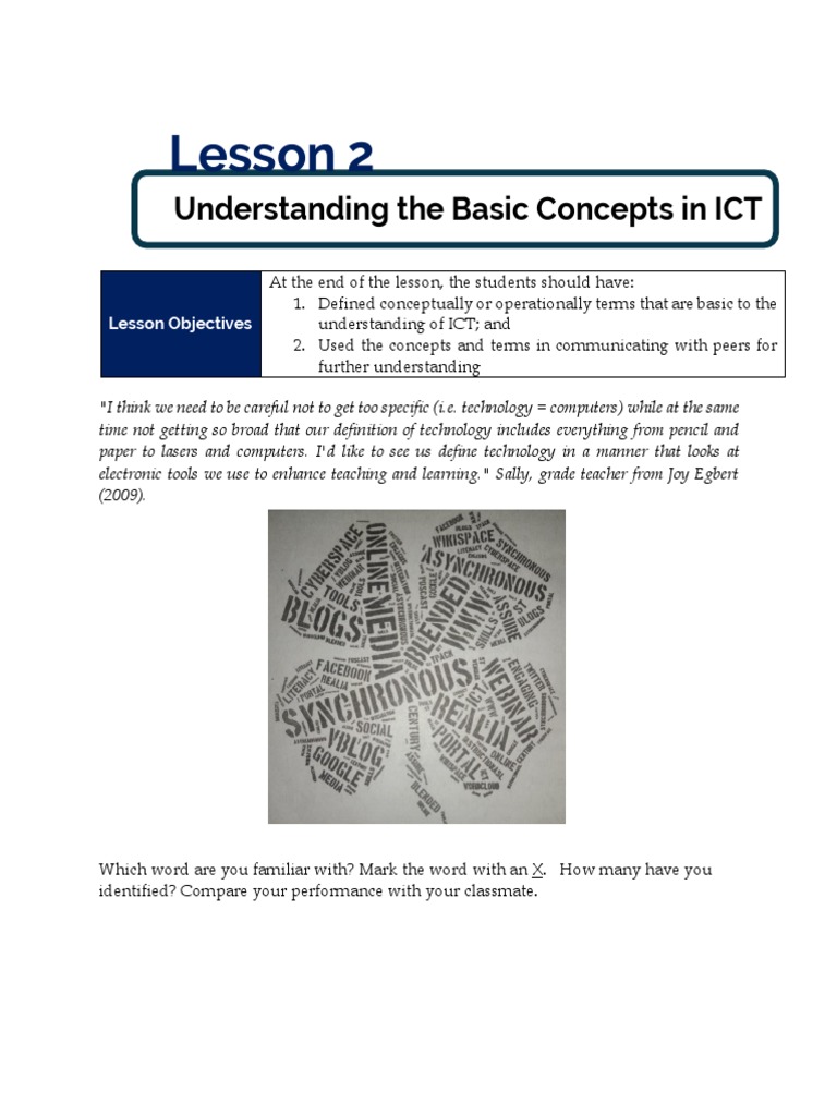 LESSON 2 Understanding Basic Concepts of ICT | PDF | Internet ...