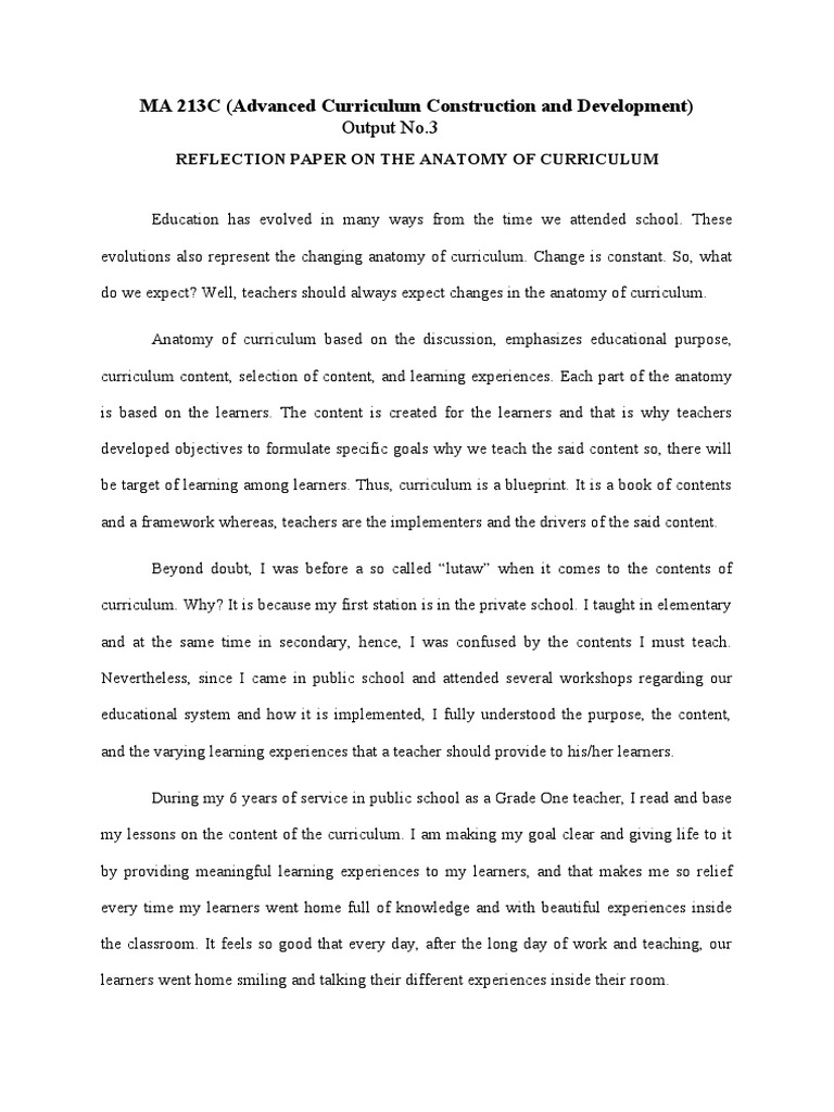 Reflection Paper 2 - Anatomy of Curriculum | PDF