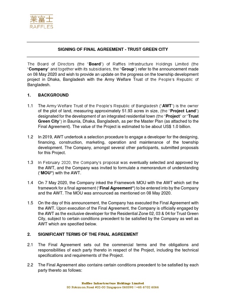 Trust Green City Agreement Signed | PDF | Business | Infrastructure