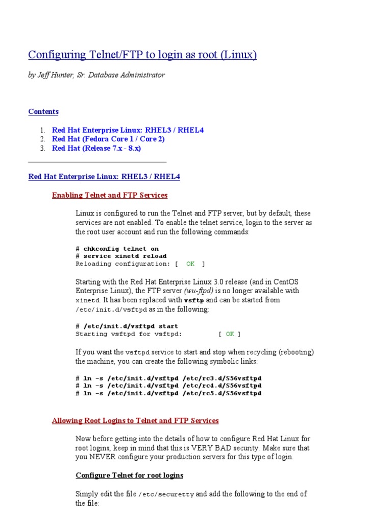 Configuring Telnet and FTP | PDF | File Transfer Protocol | Superuser