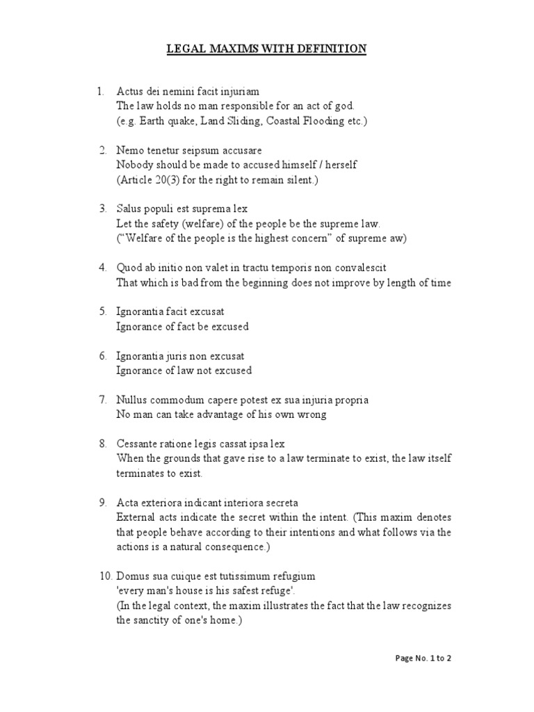 Legal Maxims With Definition PDF | PDF | Justice | Crime & Violence