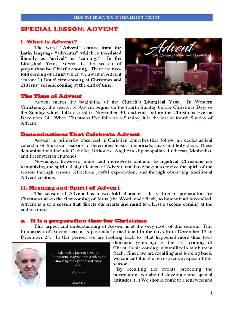 Special Lesson - Advent | PDF | Advent | Liturgical Year