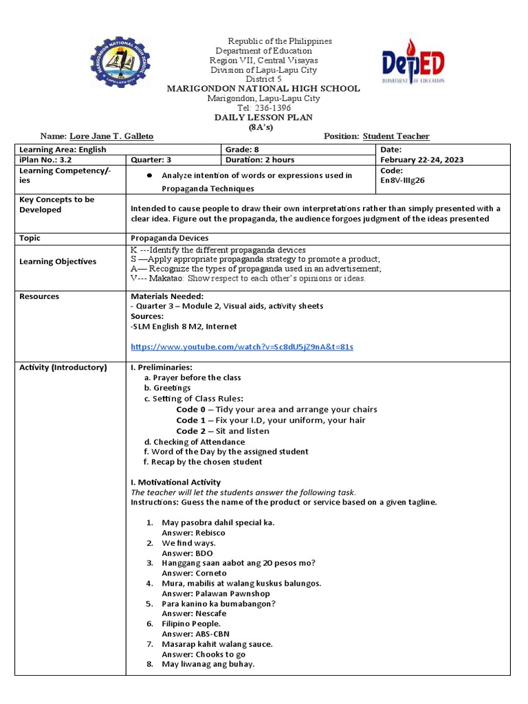 Lesson Plan M3 | PDF | Propaganda | Decision Making