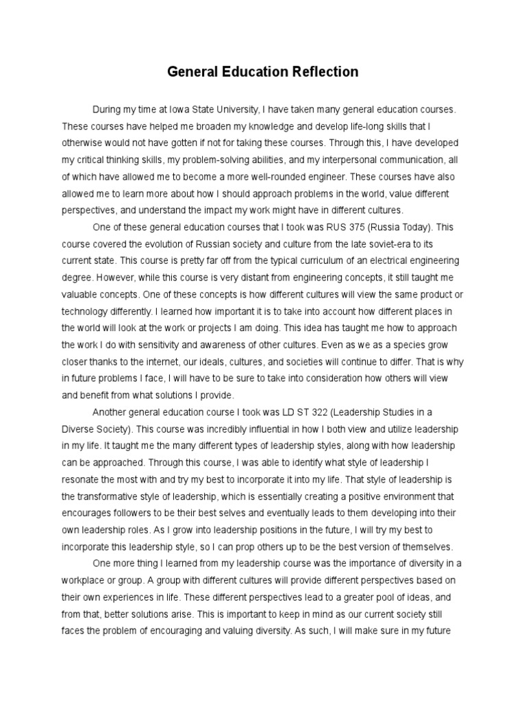 Ee 494 General Education Reflection | PDF | Leadership | Cognition