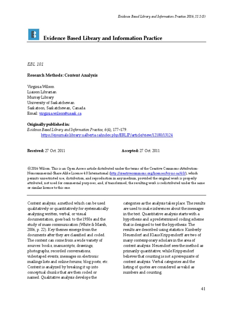 Evidence Based Library and Information Practice: Research Methods: Content Analysis | PDF ...