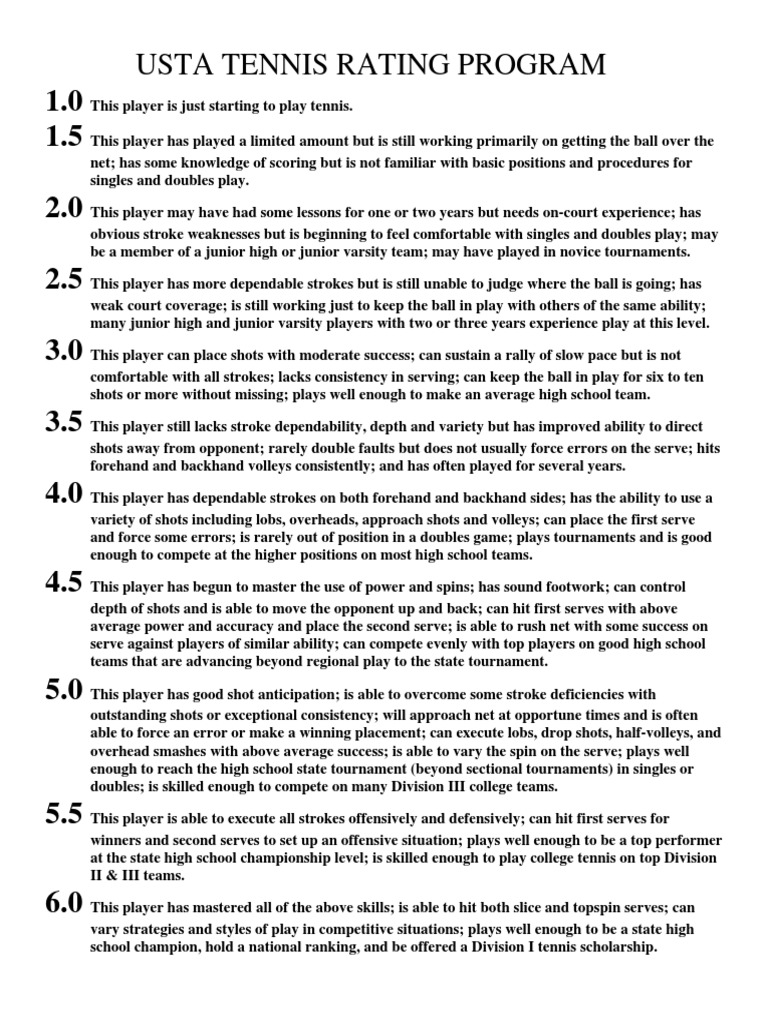 USTA Tennis Rating Levels Guide | PDF | Ball Games | Sports