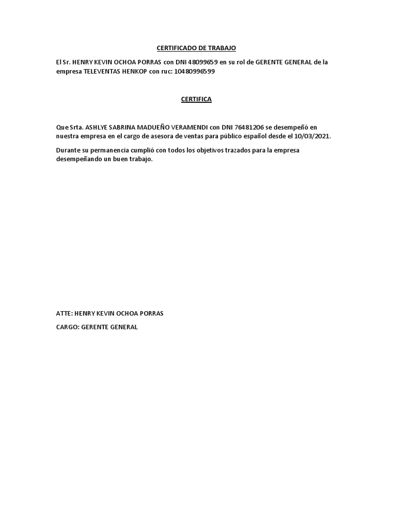 Certificado de Trabajo Ashlye PDF | PDF