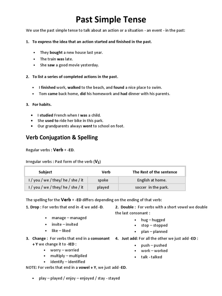 Past Simple Tense PDF | Download Free PDF | Verb | English Language