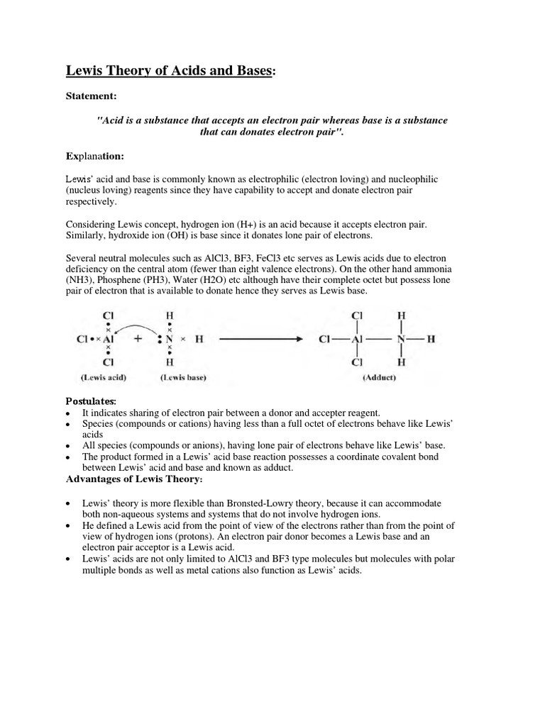 Lewis Theory of Acids and Bases PDF | PDF