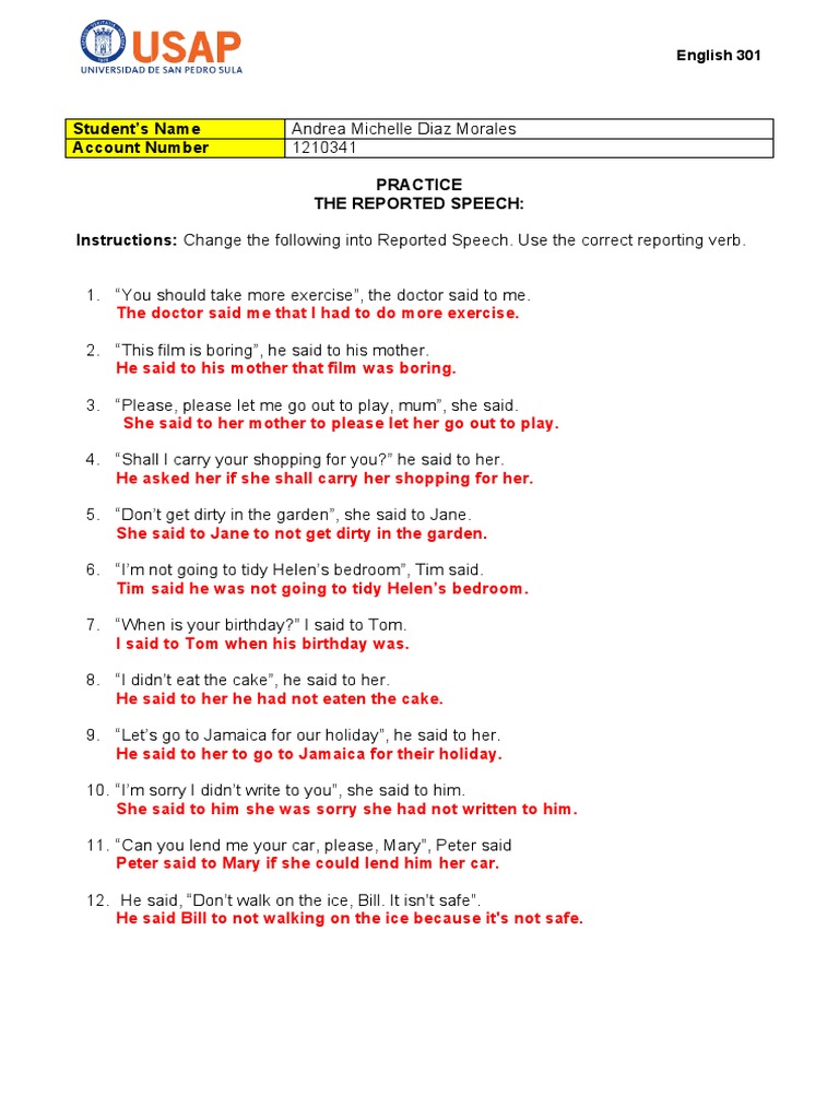6 Practice - The Reported Speech | PDF | Self-Improvement