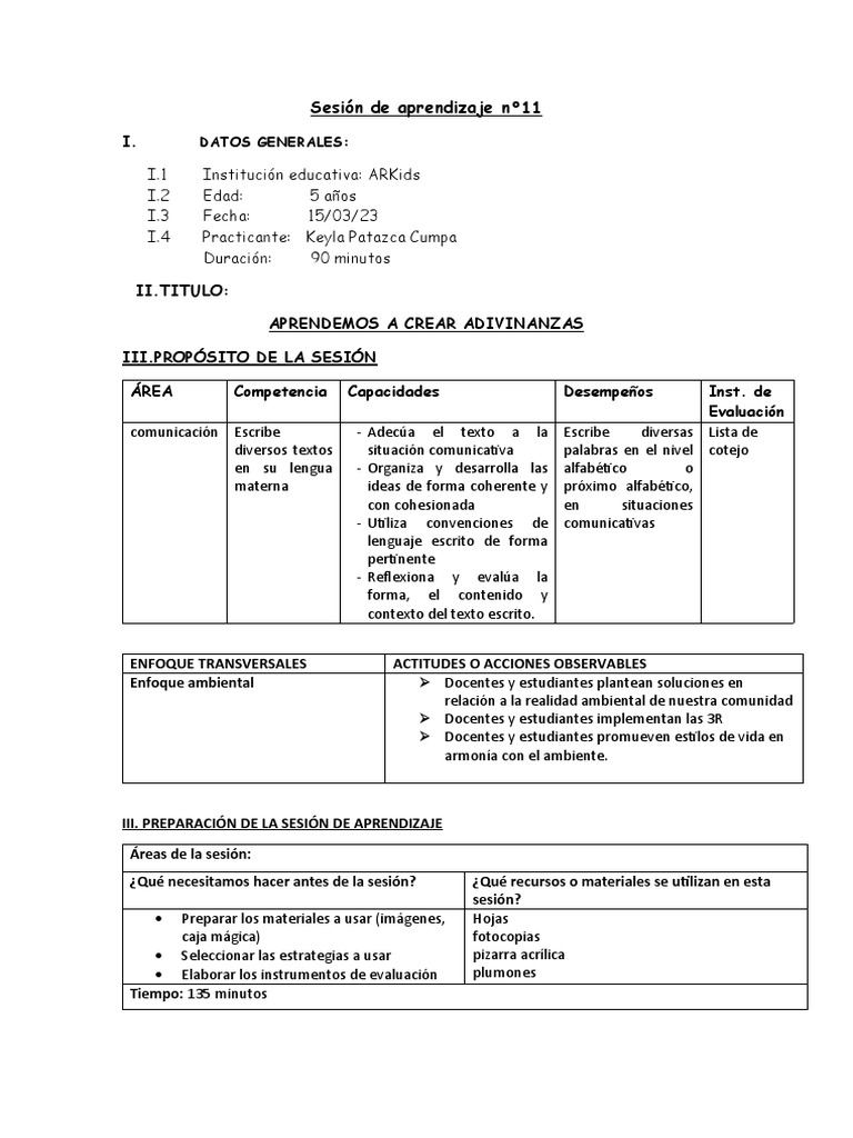 Sesión de Aprendizaje - Keyla 5 Años | PDF | Aprendizaje | Enseñando