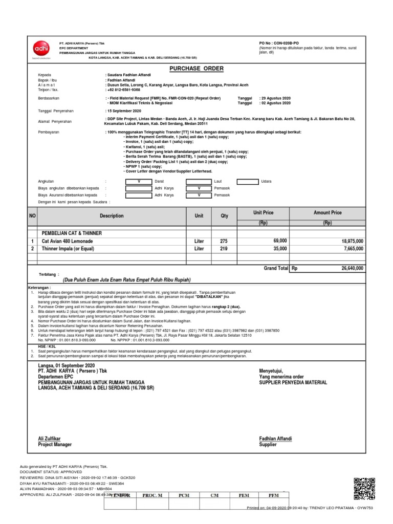 PO Cat & Thinner - B (Batch 2) Approved | PDF