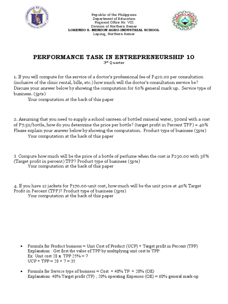 Performance Task | PDF