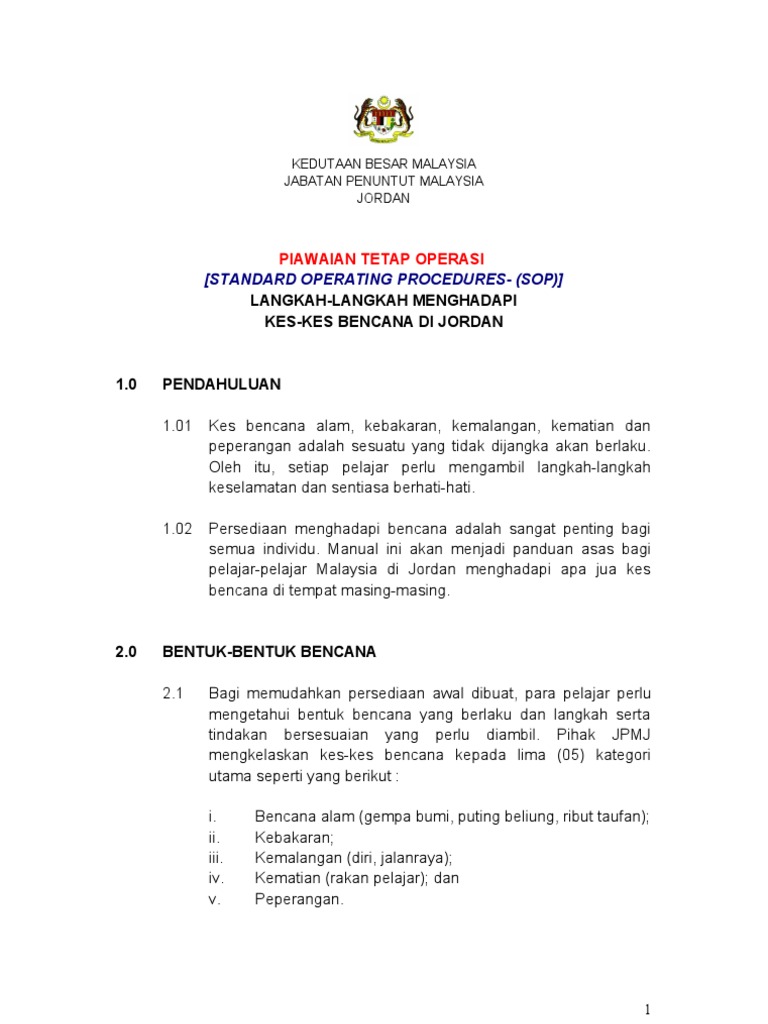 Sop Bencana JPM Jordan | PDF