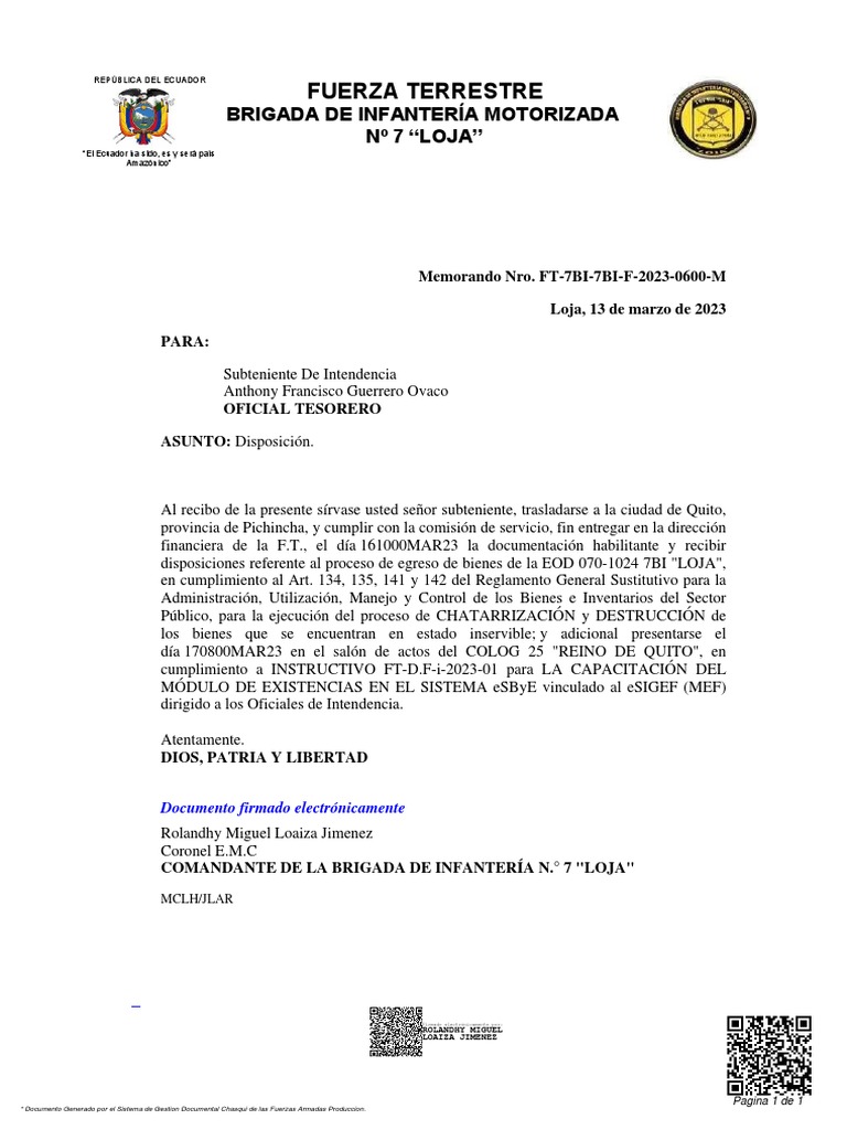 Fuerza Terrestre: Brigada de Infantería Motorizada #7 "LOJA" | PDF