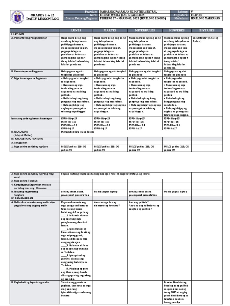 Filipino DLL Q3 W3 | PDF