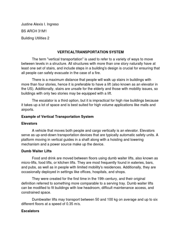 Vertical Transportation System | PDF | Elevator | Escalator