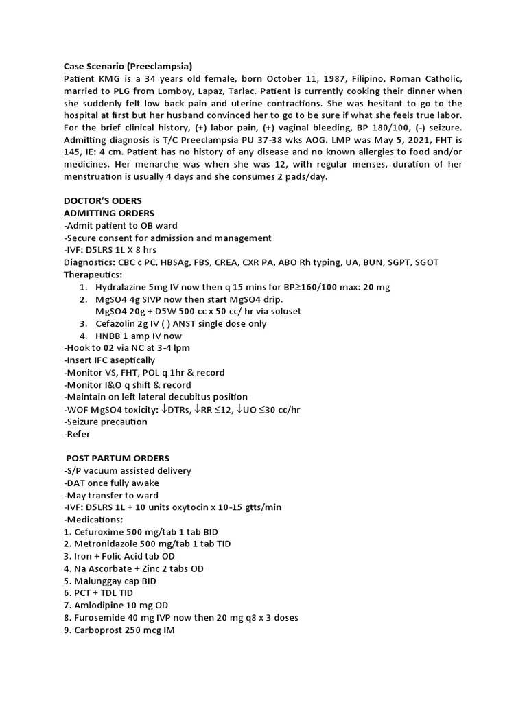 Case Scenario Preeclampsia | PDF